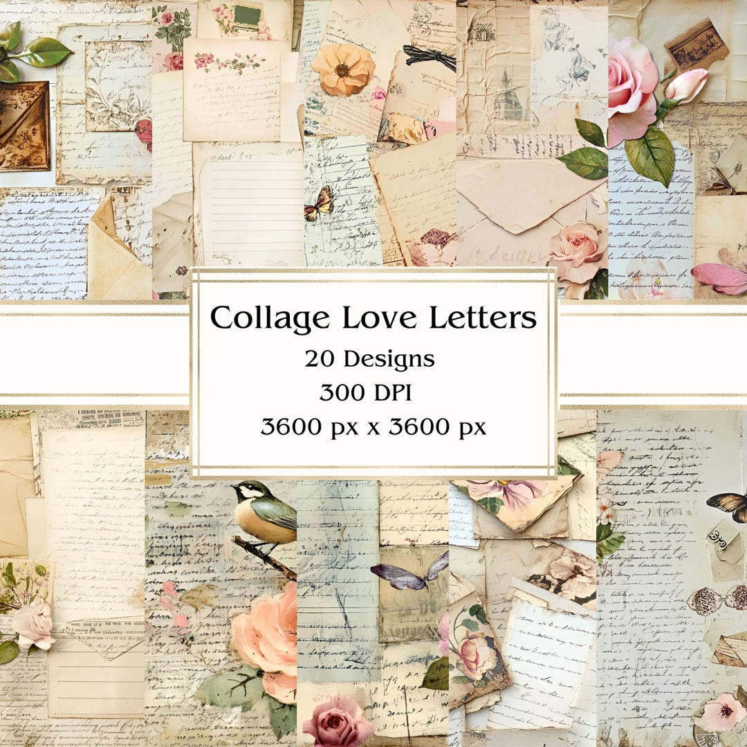 20 Collage Love Letters Digital Paper, JPEG, 12" X 12", Scrapbook Paper ...