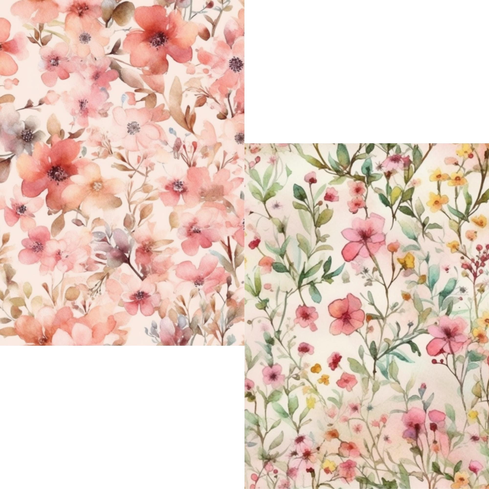 12 Watercolor Florals in Pinks Digital Papers JPEG 12 - Etsy