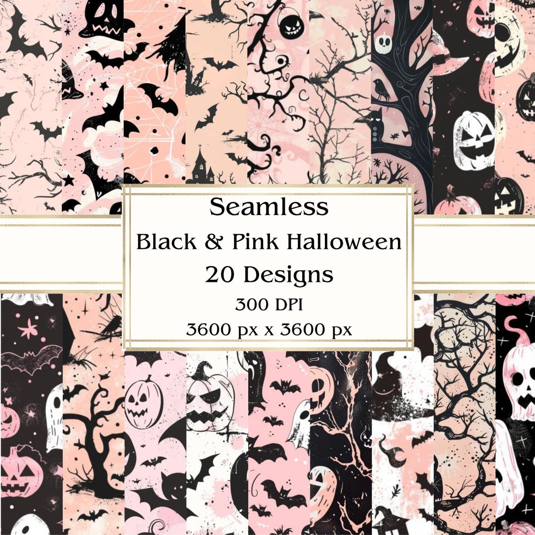 20 Black & Pink Halloween Seamless Digital Paper, JPEG, 12" X 12 ...