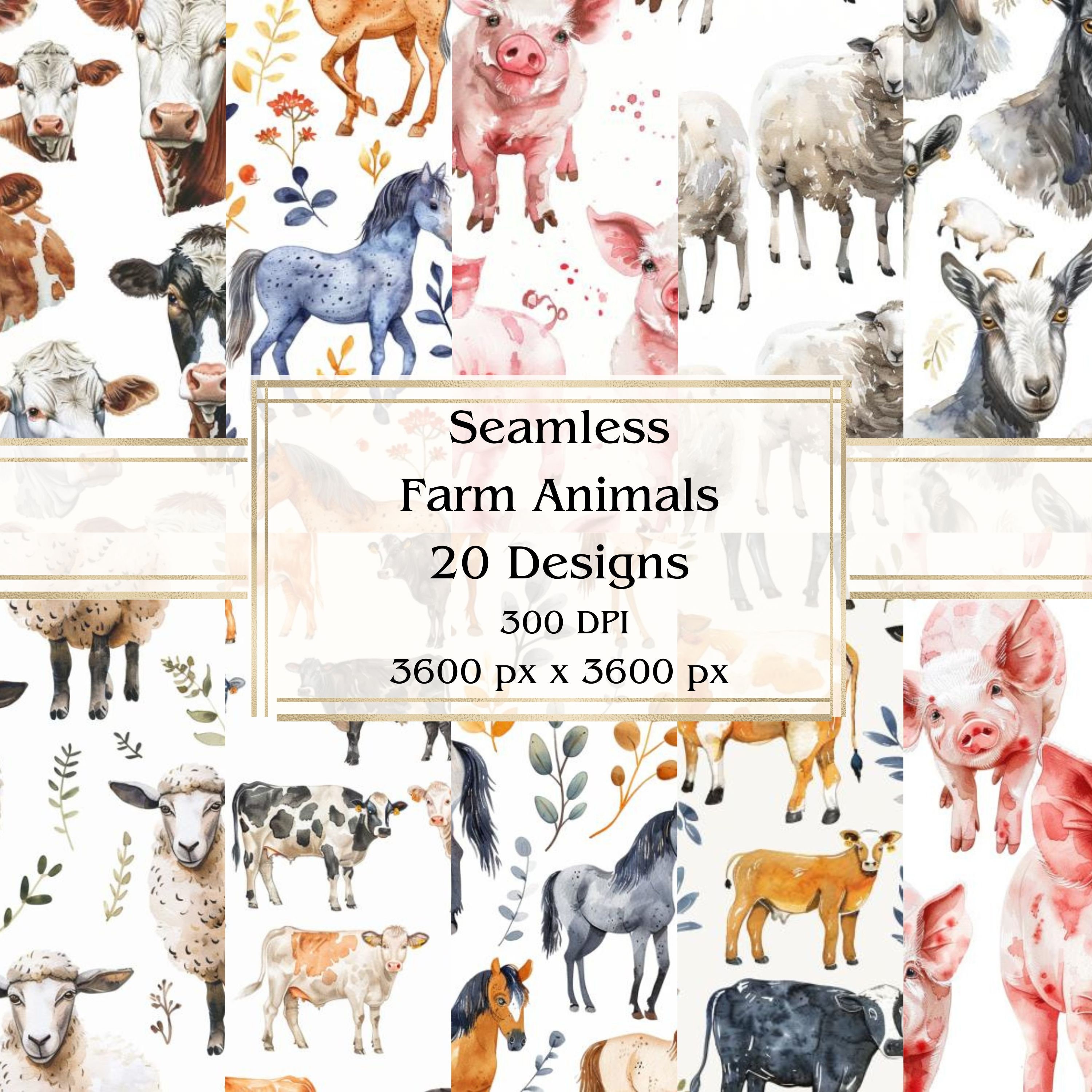 20 Farm Animals Seamless Digital Paper, JPEG, 12 X 12, Scrapbook Paper ...