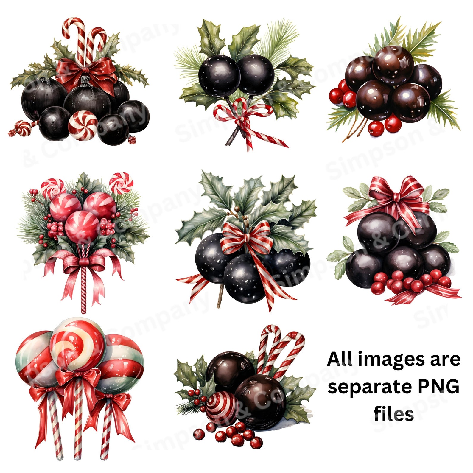 35 PNG Watercolor Christmas Candies Clipart, Christmas Clipart, Candy ...