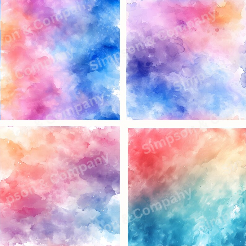 20 Rainbow Watercolor Backgrounds Seamless Digital Paper, JPEG, 12 X 12 ...