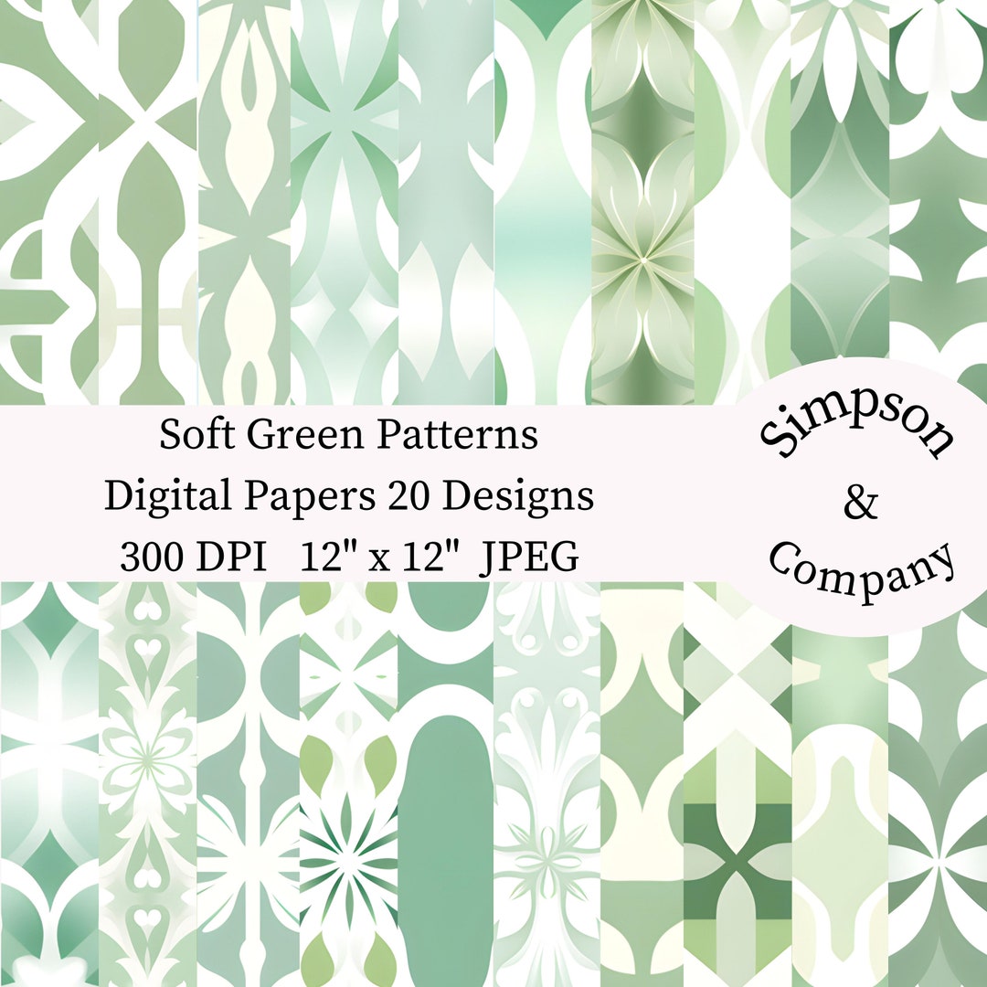 20 Soft Green Patterns Digital Paper, JPEG, 12" X 12", Scrapbook Paper ...