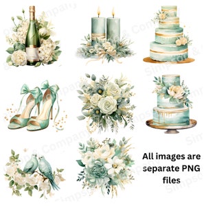35 PNG Watercolor Green & Gold Wedding Clipart, Wedding Graphics ...