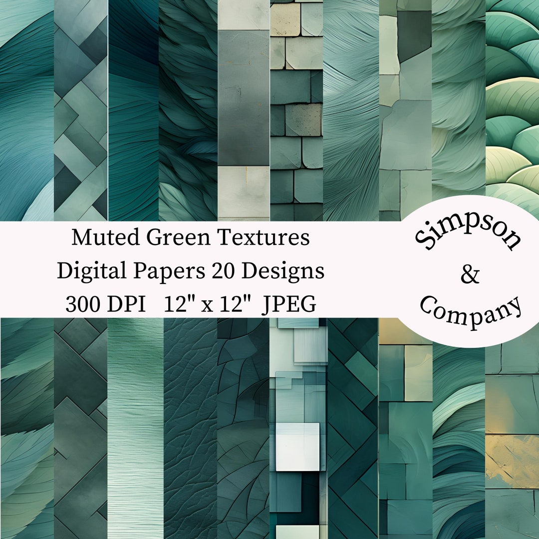 20 Muted Green Textures Digital Papers, JPEG, 12" X 12", Scrapbook ...