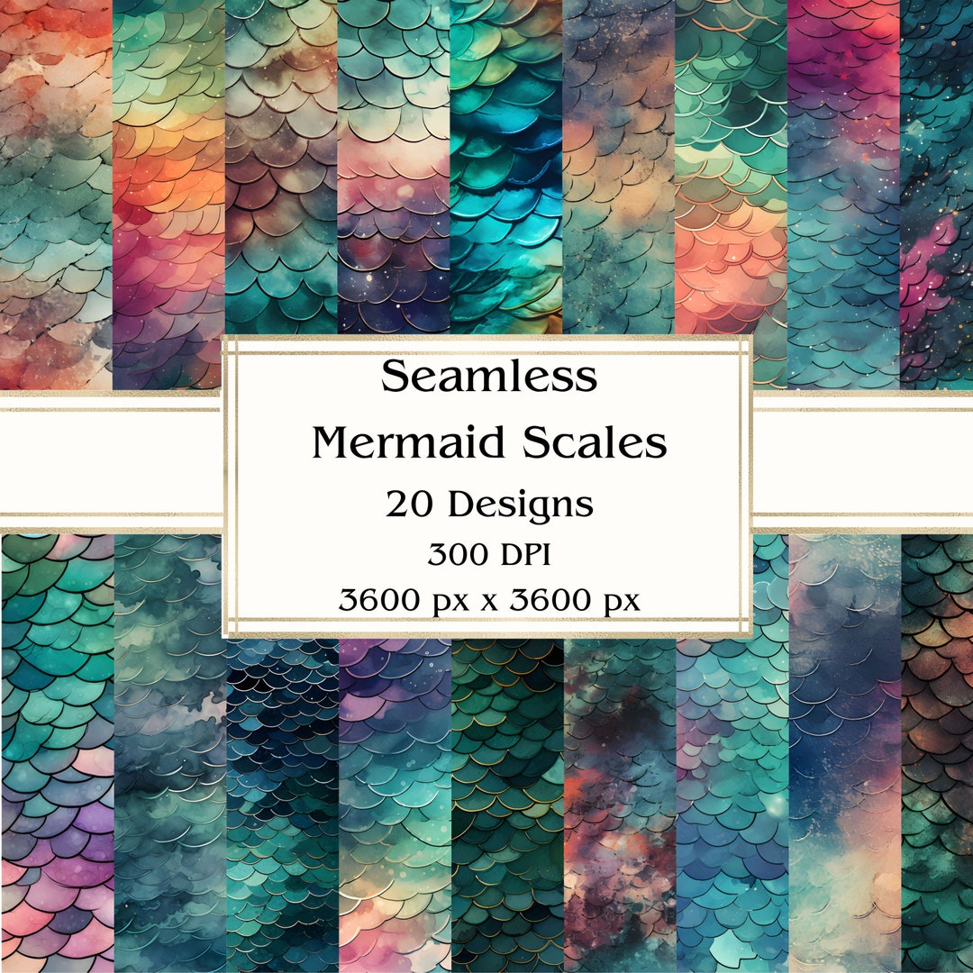 20 Mermaid Scales Seamless Digital Paper, JPEG, 12" X 12", Scrapbook ...
