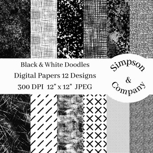 12 Black & White Doodles Digital Papers, JPEG, 12 X 12, Scrapbook Paper ...