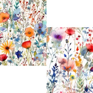 12 Watercolor Wildflowers Digital Papers, JPEG, 12 X 12, Scrapbook Paper, Junk Journal, Paper ...