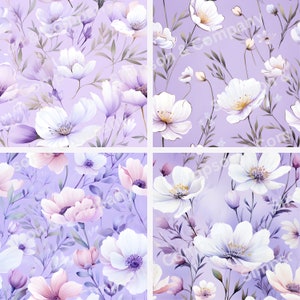 20 Watercolor Wildflowers Purple Digital Paper, JPEG, 12" X 12", Scrapbook Paper, Junk Journal ...
