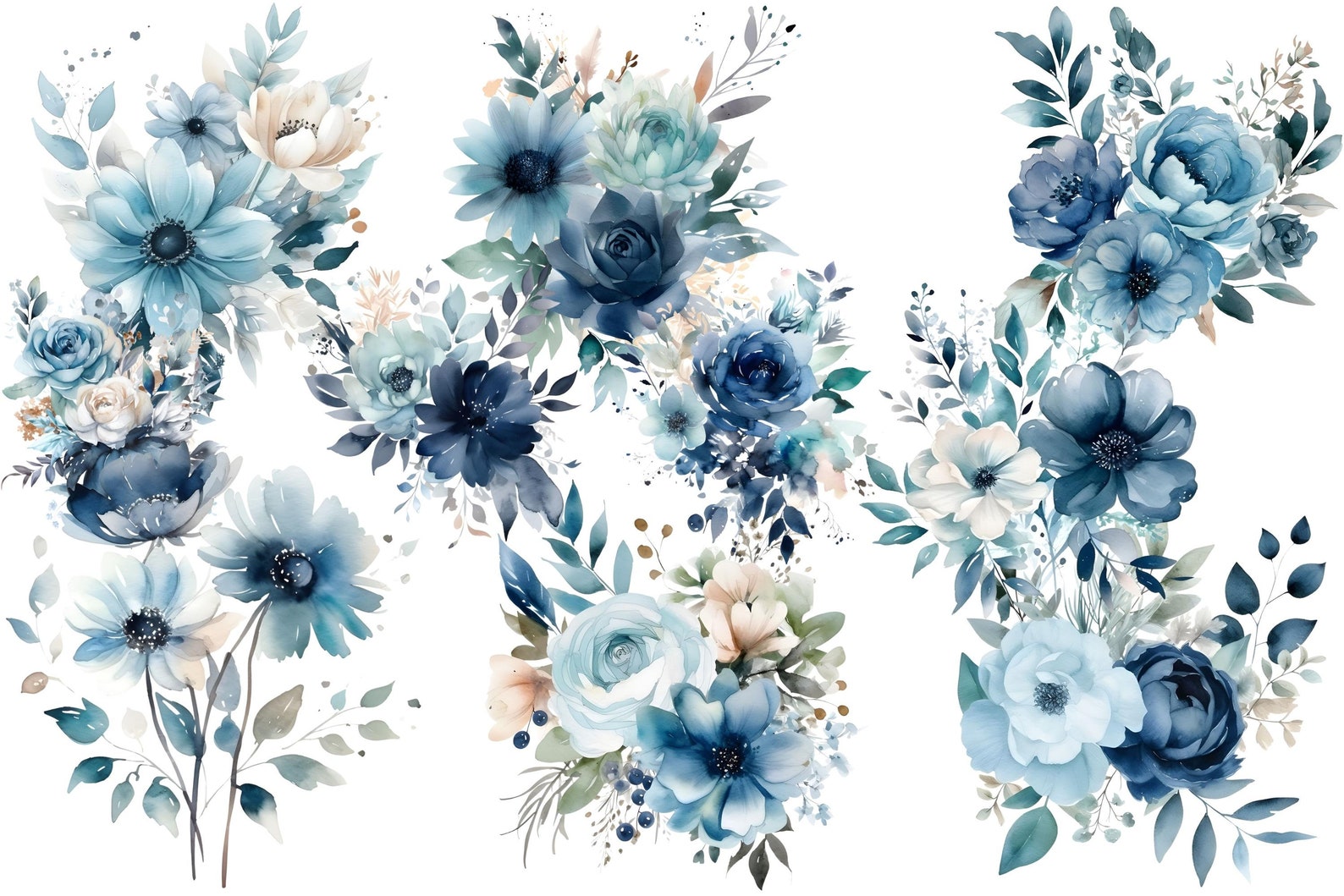 24 PNG Blue Watercolor Flower Clipart Flowers Floral - Etsy
