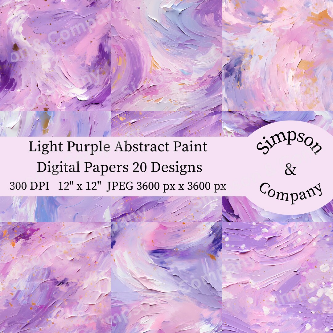 20 Light Purple Abstract Paint Digital Paper, JPEG, 12 X 12, Scrapbook ...