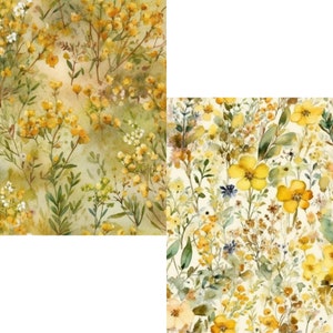 12 Watercolor Florals in Yellow Digital Papers, JPEG, 12" X 12 ...