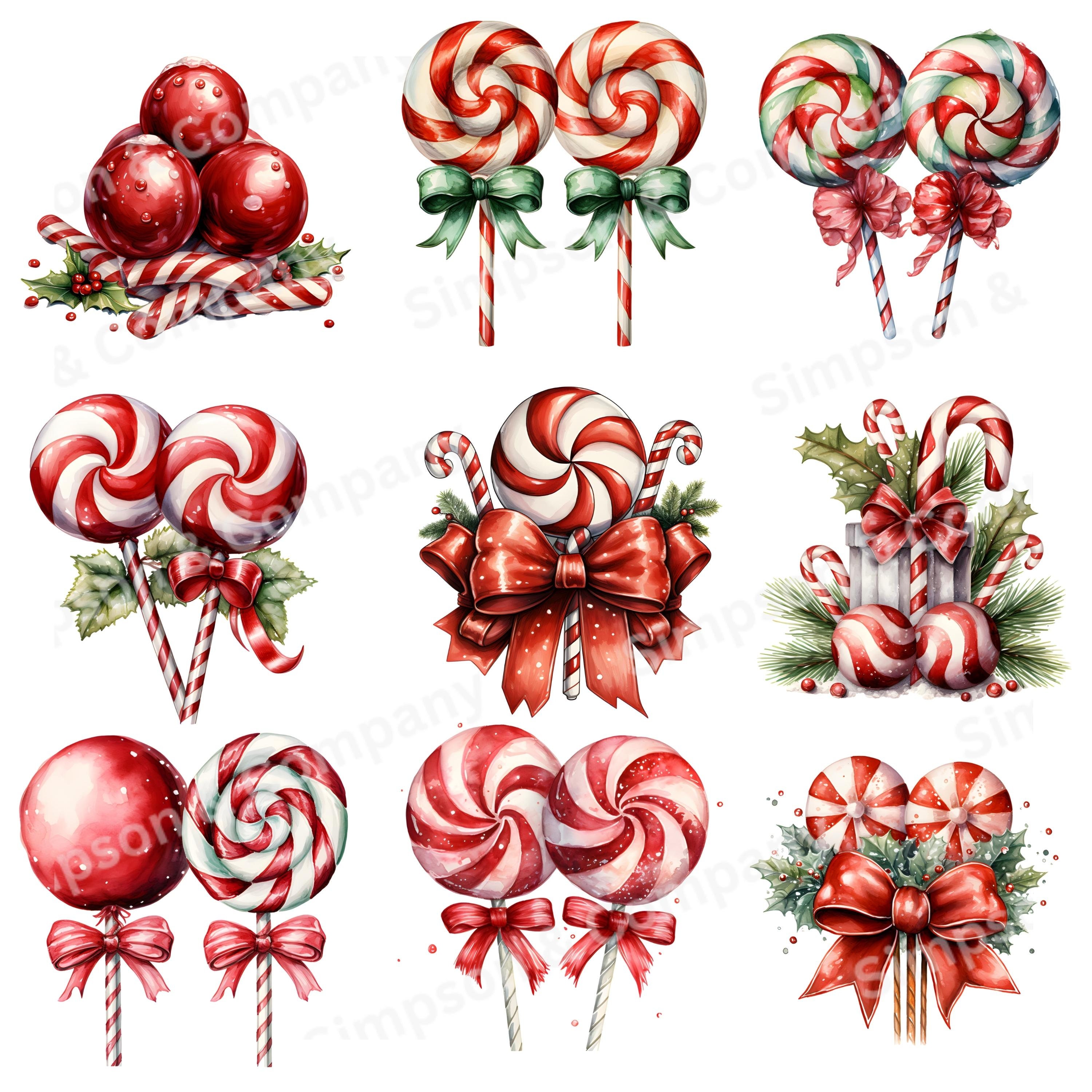 35 PNG Watercolor Christmas Candies Clipart, Christmas Clipart, Candy ...