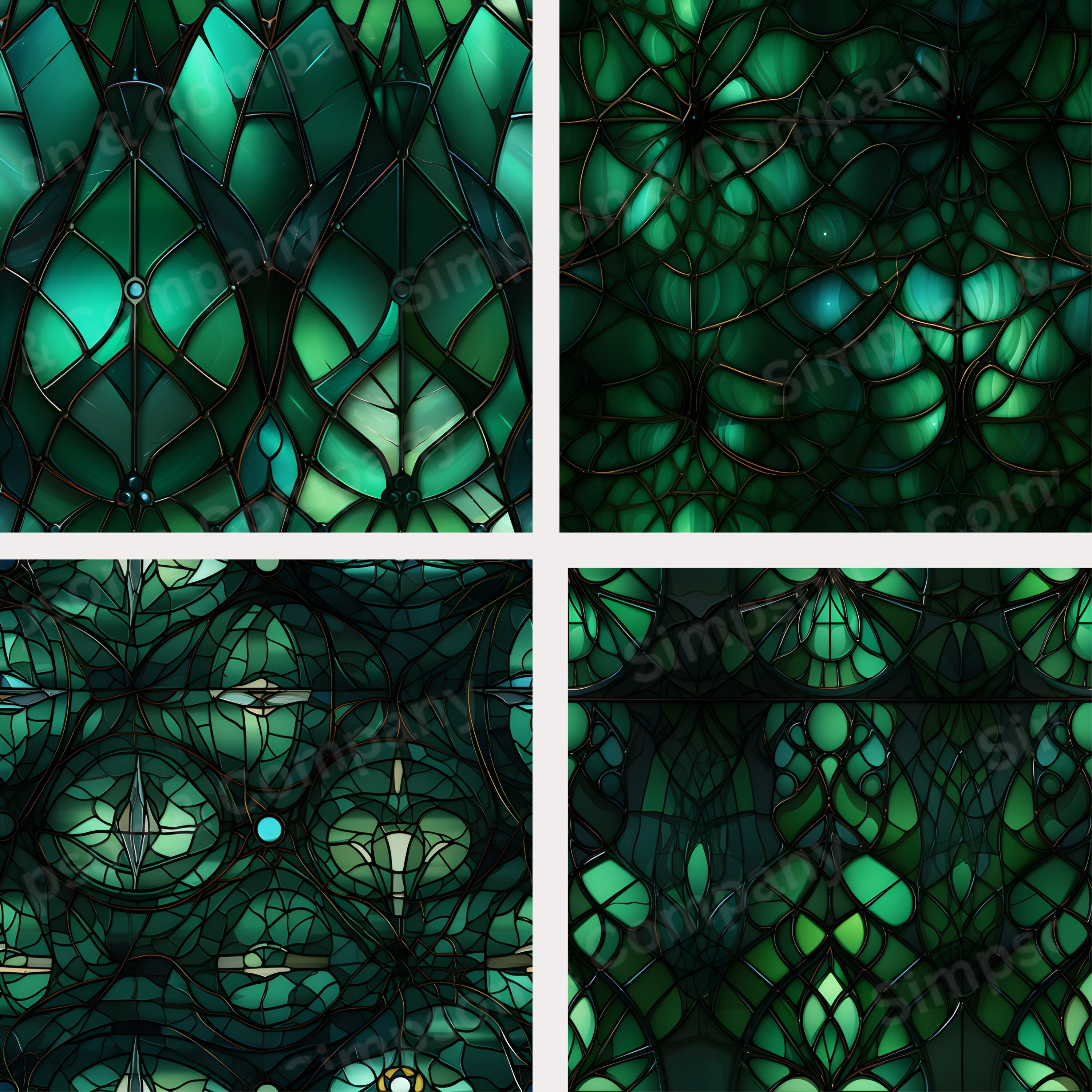 20 Dark Green Stained Glass Digital Papers, JPEG, 12 X 12, Scrapbook ...