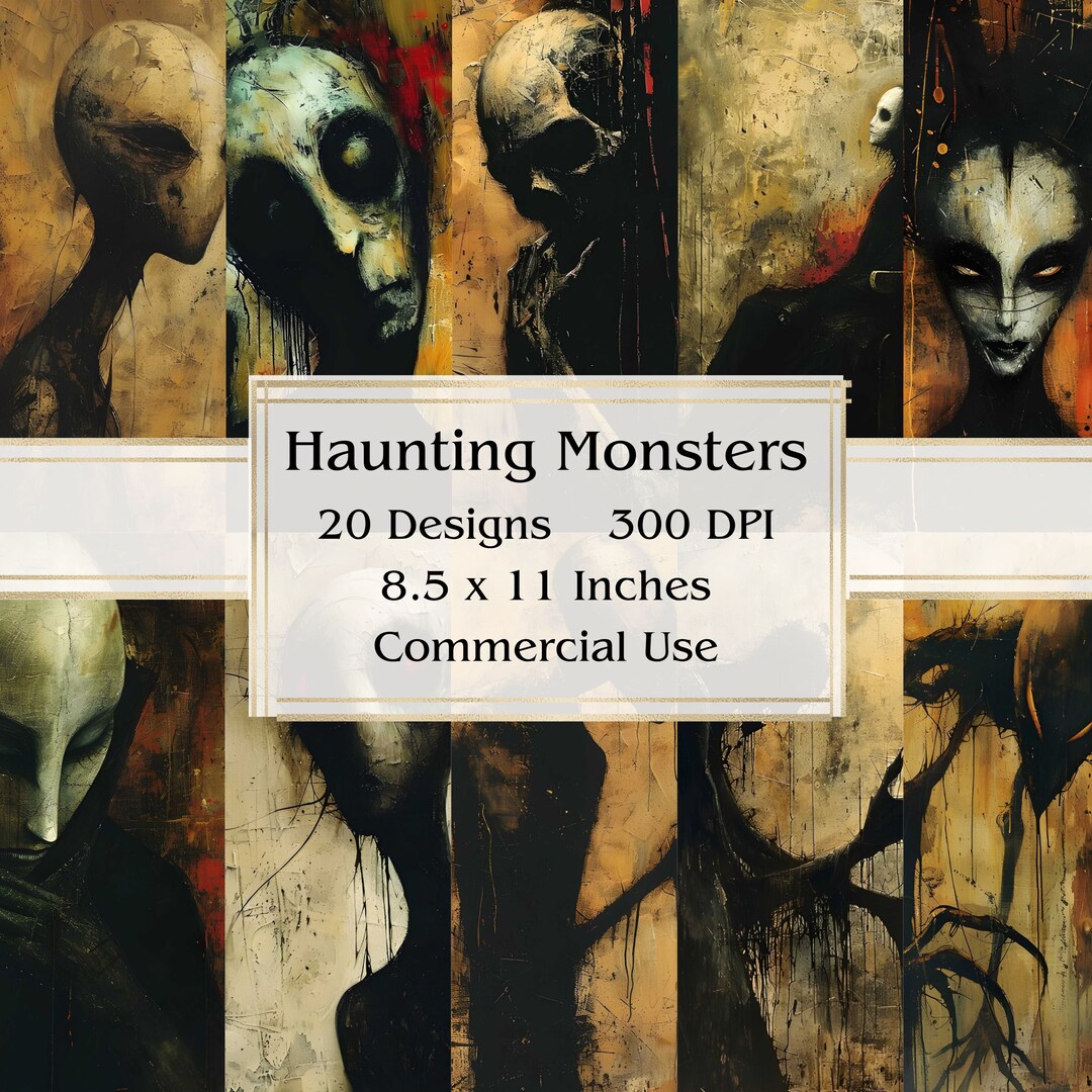 20 Haunting Monsters Journal Paper, Digital Paper JPEG, 8.5" X 11 ...