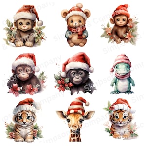 35 PNG Christmas Baby Zoo Animals Clipart, Christmas Clipart, Animal ...