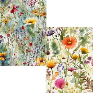 12 Watercolor Wildflowers Digital Papers, JPEG, 12 X 12, Scrapbook Paper, Junk Journal, Paper ...