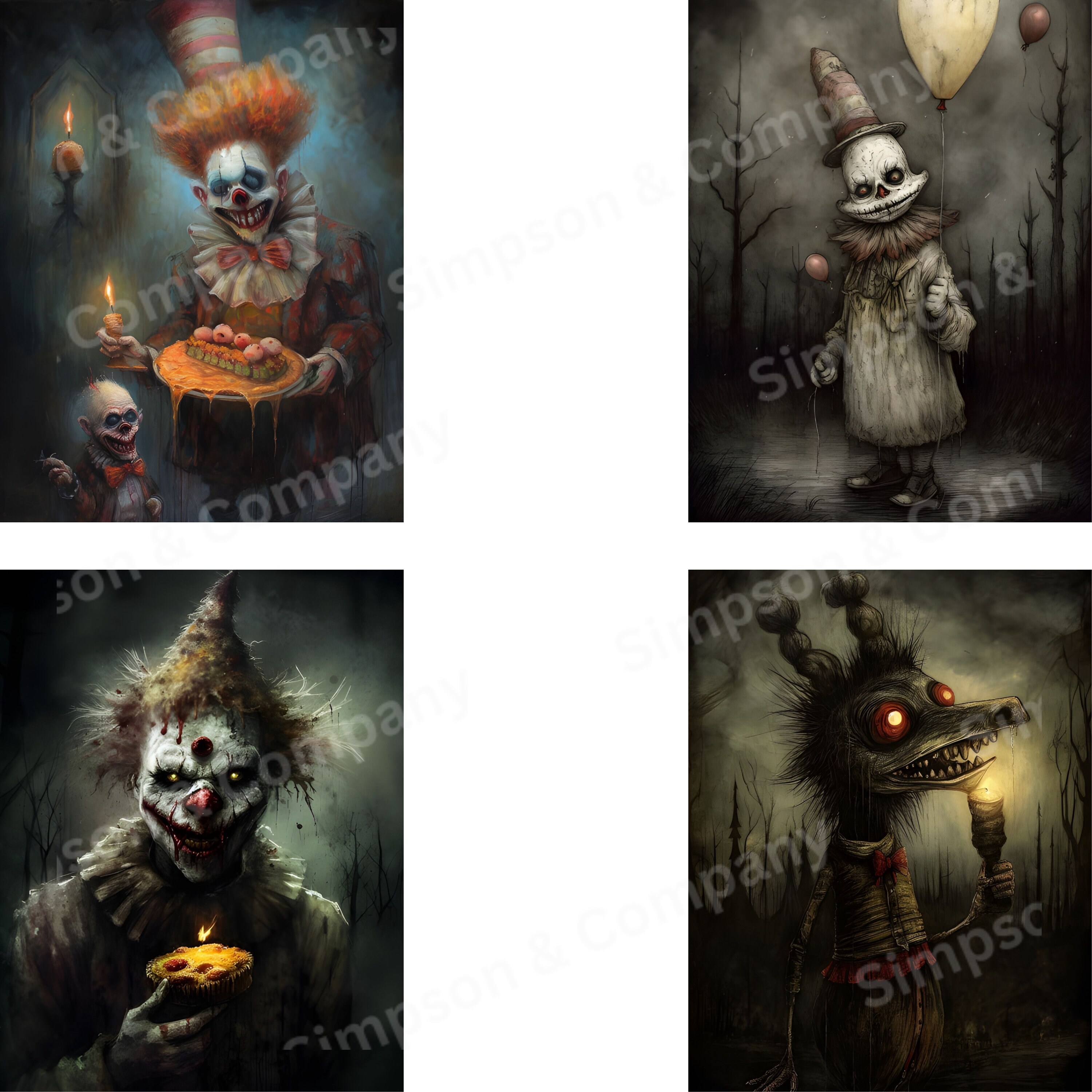 20 Creepy Clowns & Creatures Journal Paper, Digital Paper JPEG, 8.5 X ...