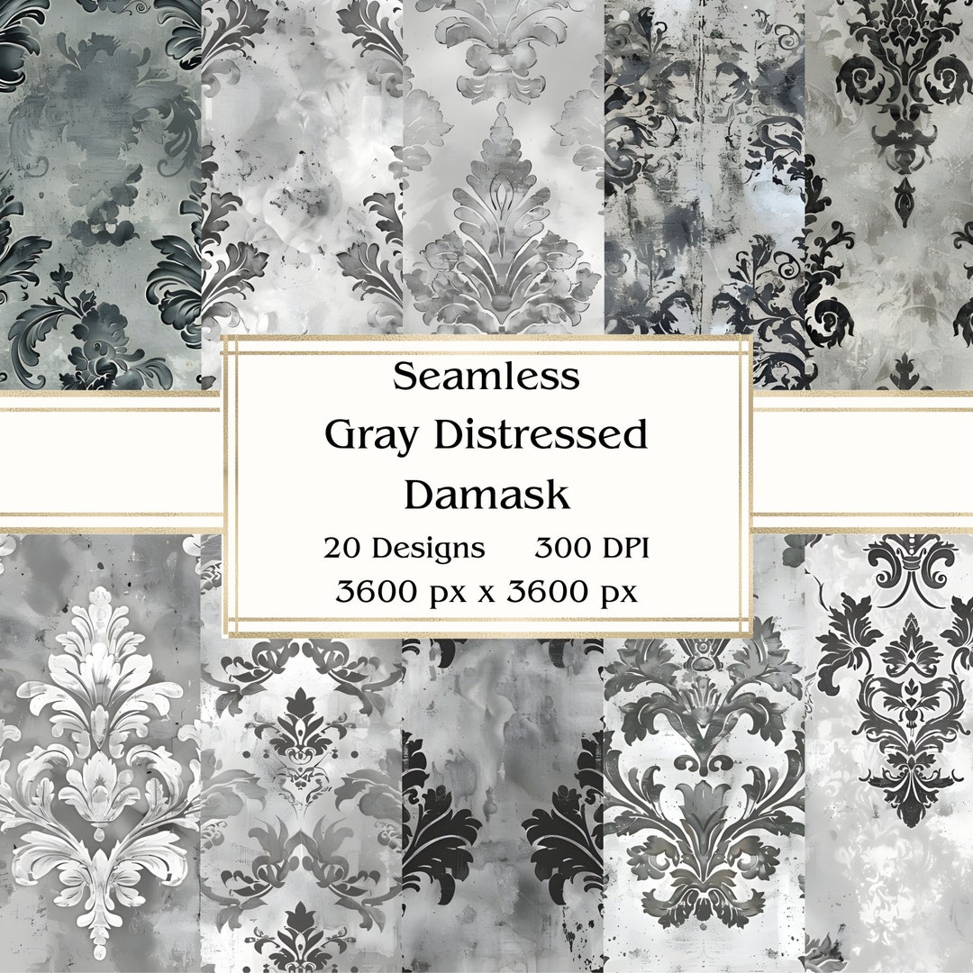 20 Gray Distressed Damask Seamless Digital Paper, JPEG, 12" X 12 ...