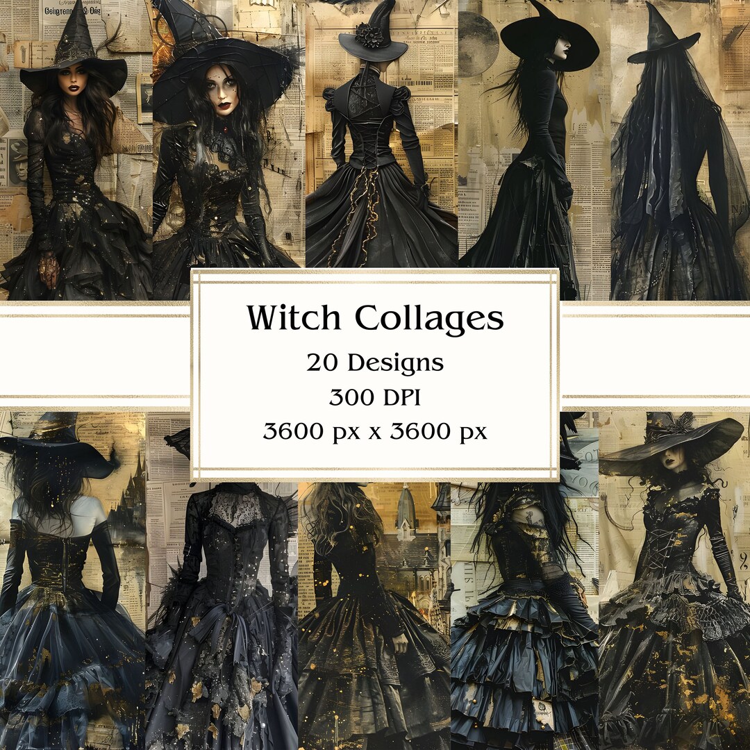 20 Witch Collages Digital Paper, JPEG, 12" X 12", Scrapbook Paper, Junk ...