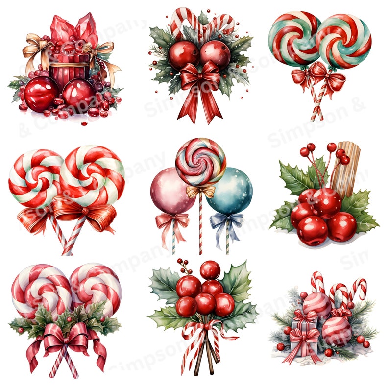 35 PNG Watercolor Christmas Candies Clipart, Christmas Clipart, Candy ...