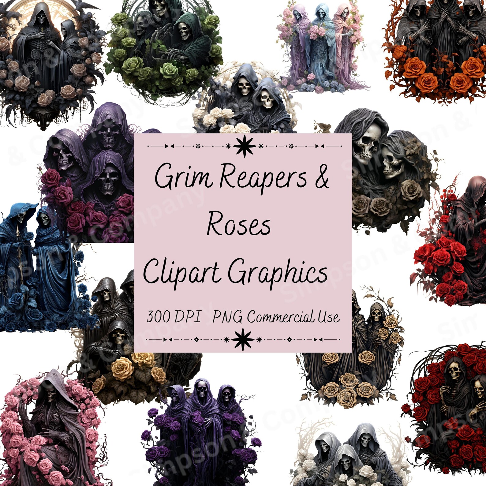 35 PNG Grim Reapers & Roses Clip Art, Gothic Clipart, Halloween Clip ...