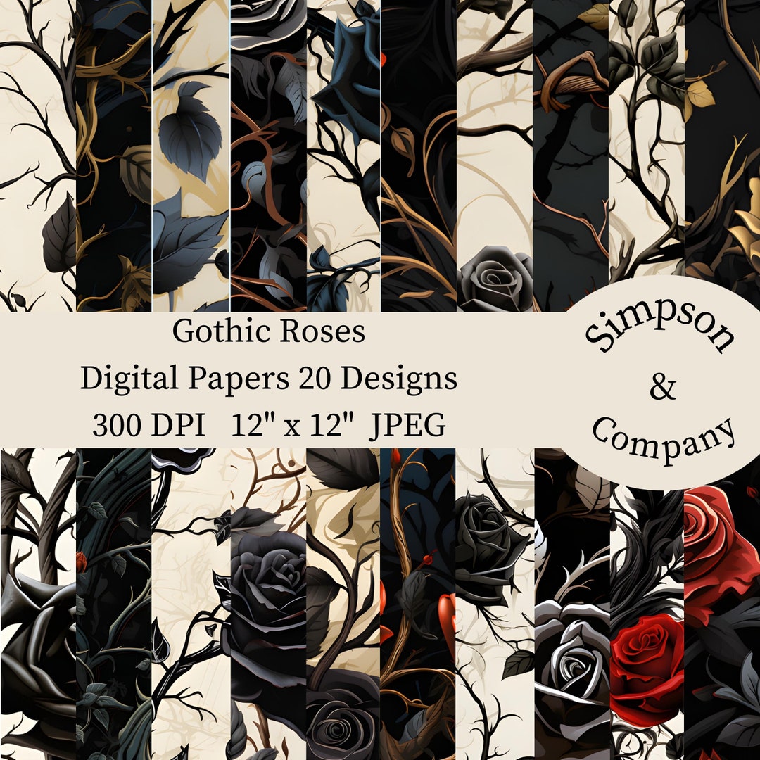 20 Gothic Roses Digital Paper, JPEG, 12 X 12, Scrapbook Paper, Junk ...