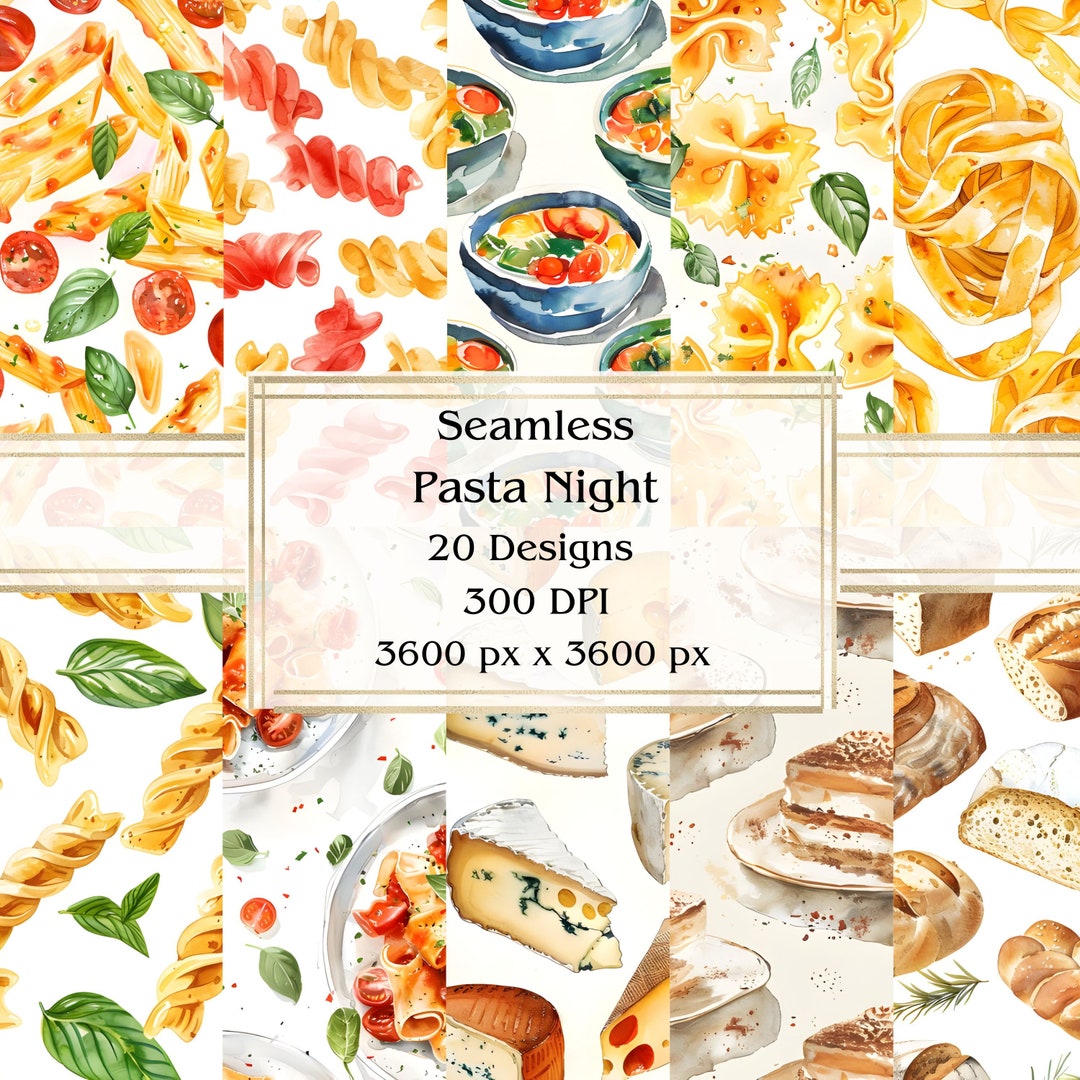 20 Pasta Night Seamless Digital Paper, JPEG, 12 X 12, Scrapbook Paper ...