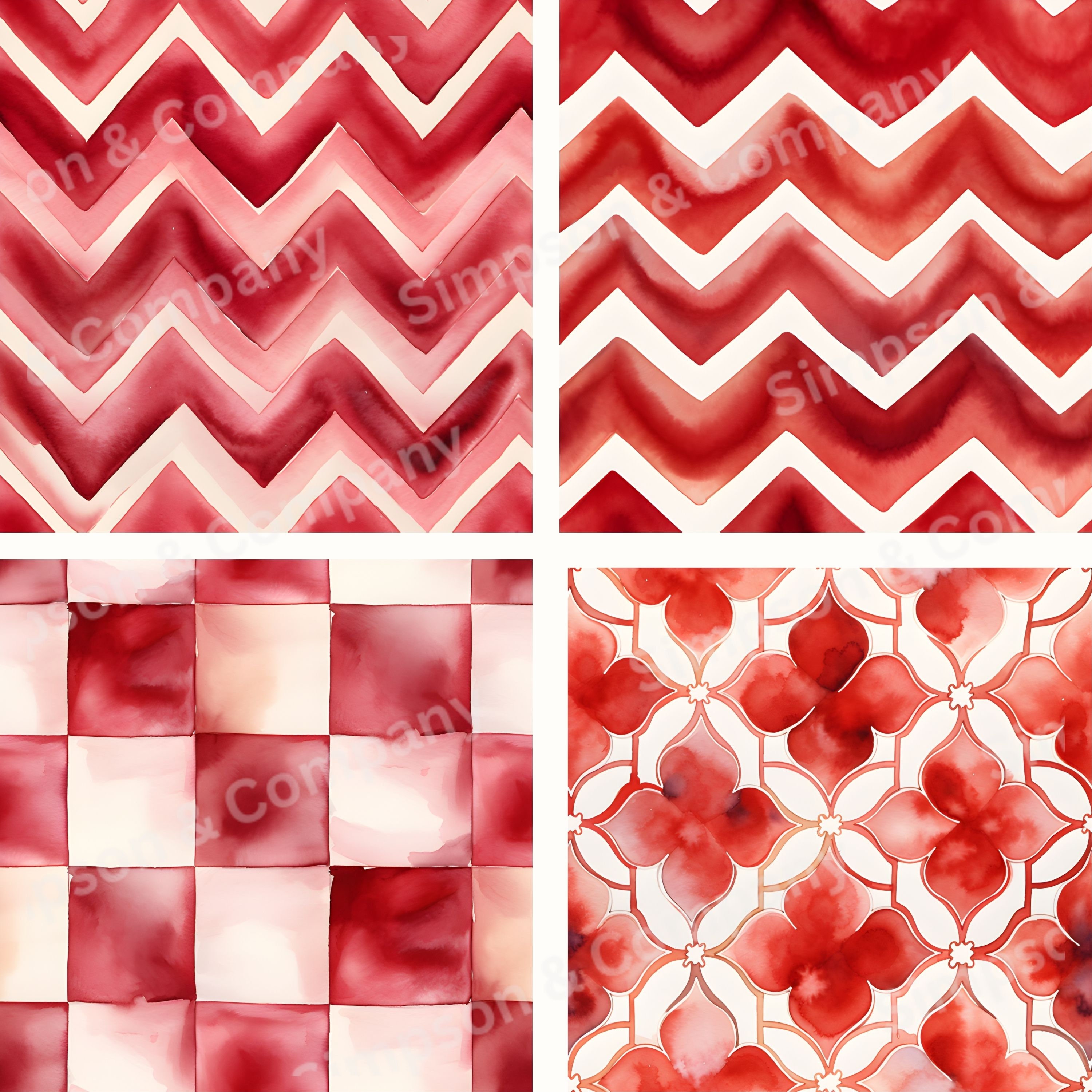 20 Red Geometric Seamless Digital Paper, JPEG, 12 X 12, Scrapbook Paper ...