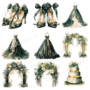 35 PNG Watercolor Green & Gold Wedding Clipart, Wedding Graphics ...