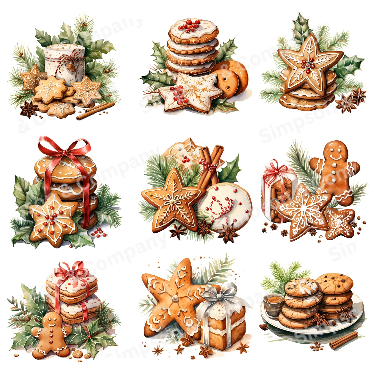 35 PNG Watercolor Christmas Cookies Clipart, Christmas Clipart, Cookies ...