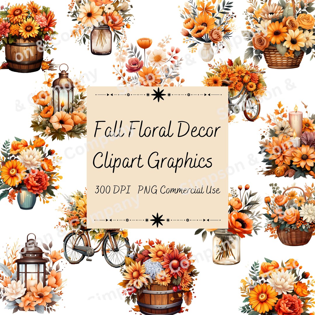 35 PNG Fall Floral Decor Clipart, Autumn Flowers Clipart, Instant ...