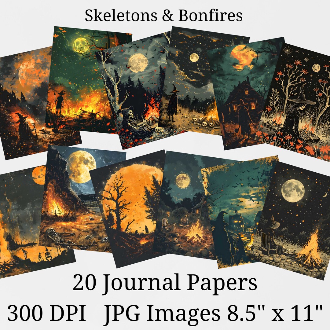20 Skeletons & Bonfires Journal Paper, Digital Paper JPEG, 8.5" X 11 ...