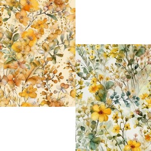 12 Watercolor Florals in Yellow Digital Papers, JPEG, 12" X 12 ...