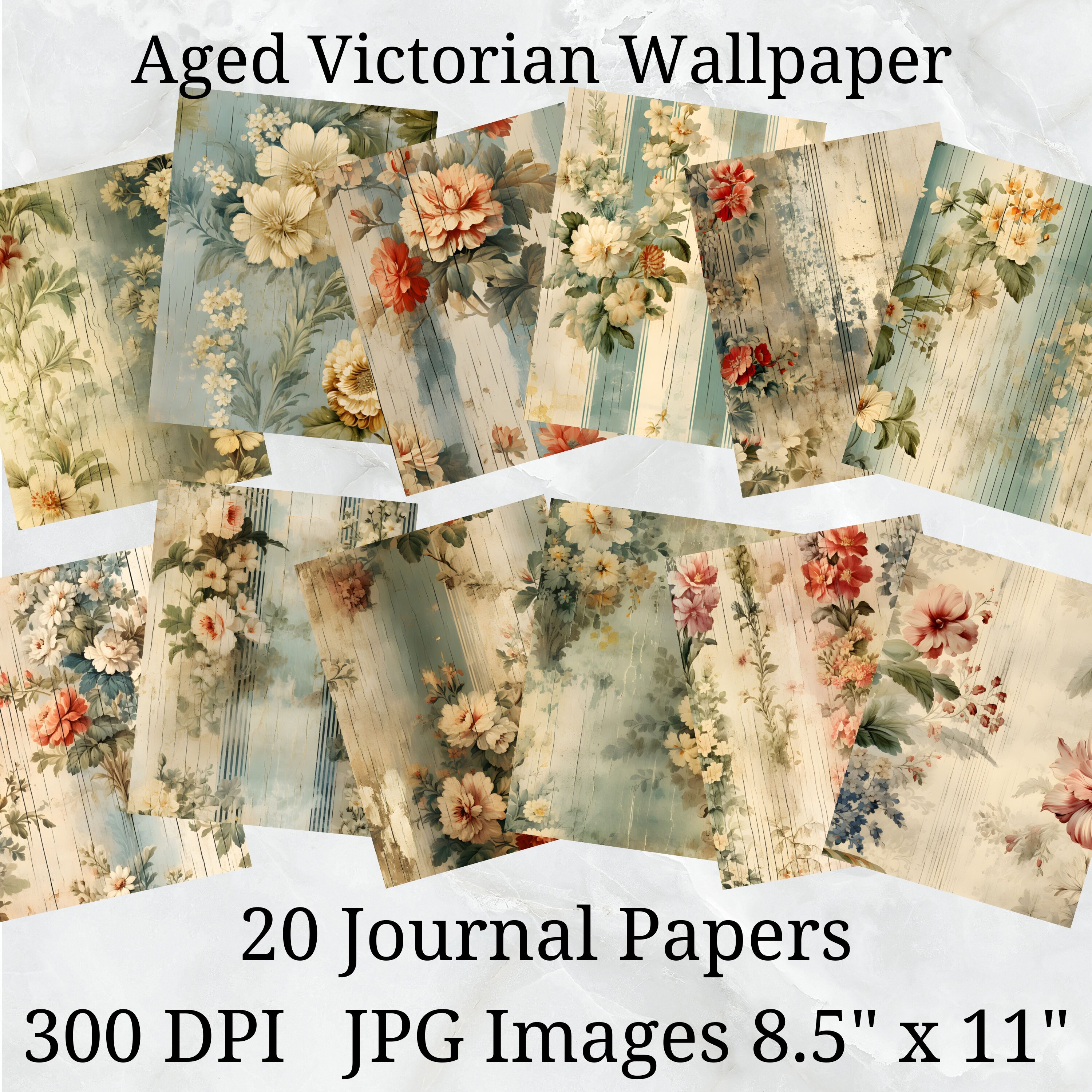 20 Aged Victorian Wallpaper Journal Paper, Digital Paper JPEG, 8.5 X 11 ...