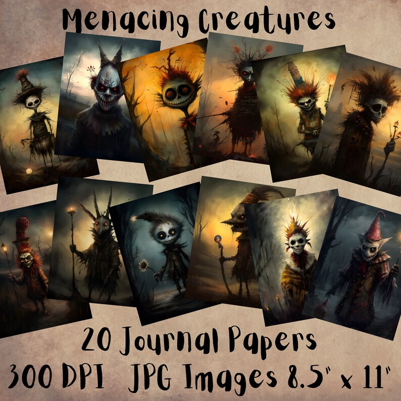 20 Menacing Creatures Journal Paper, Digital Paper JPEG, 8.5 X 11 ...