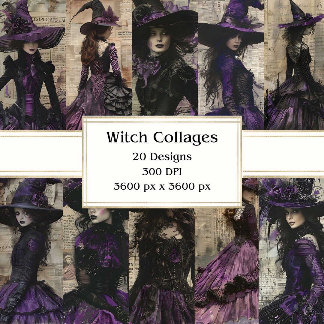 20 Witch Collages Digital Paper, JPEG, 12 X 12, Scrapbook Paper, Junk ...