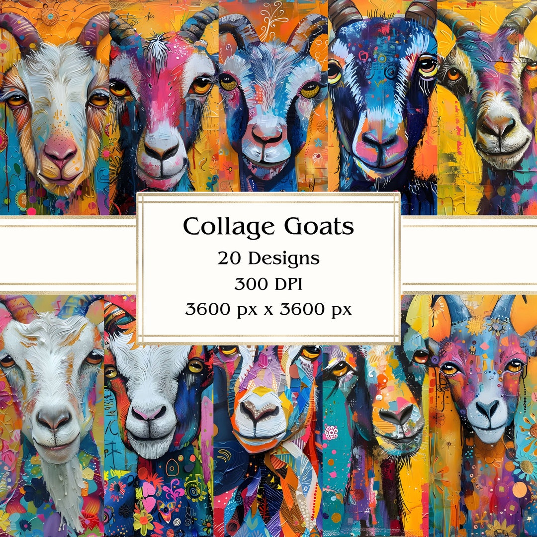 20 Collage Goats Digital Paper, JPEG, 12" X 12", Scrapbook Paper, Junk ...