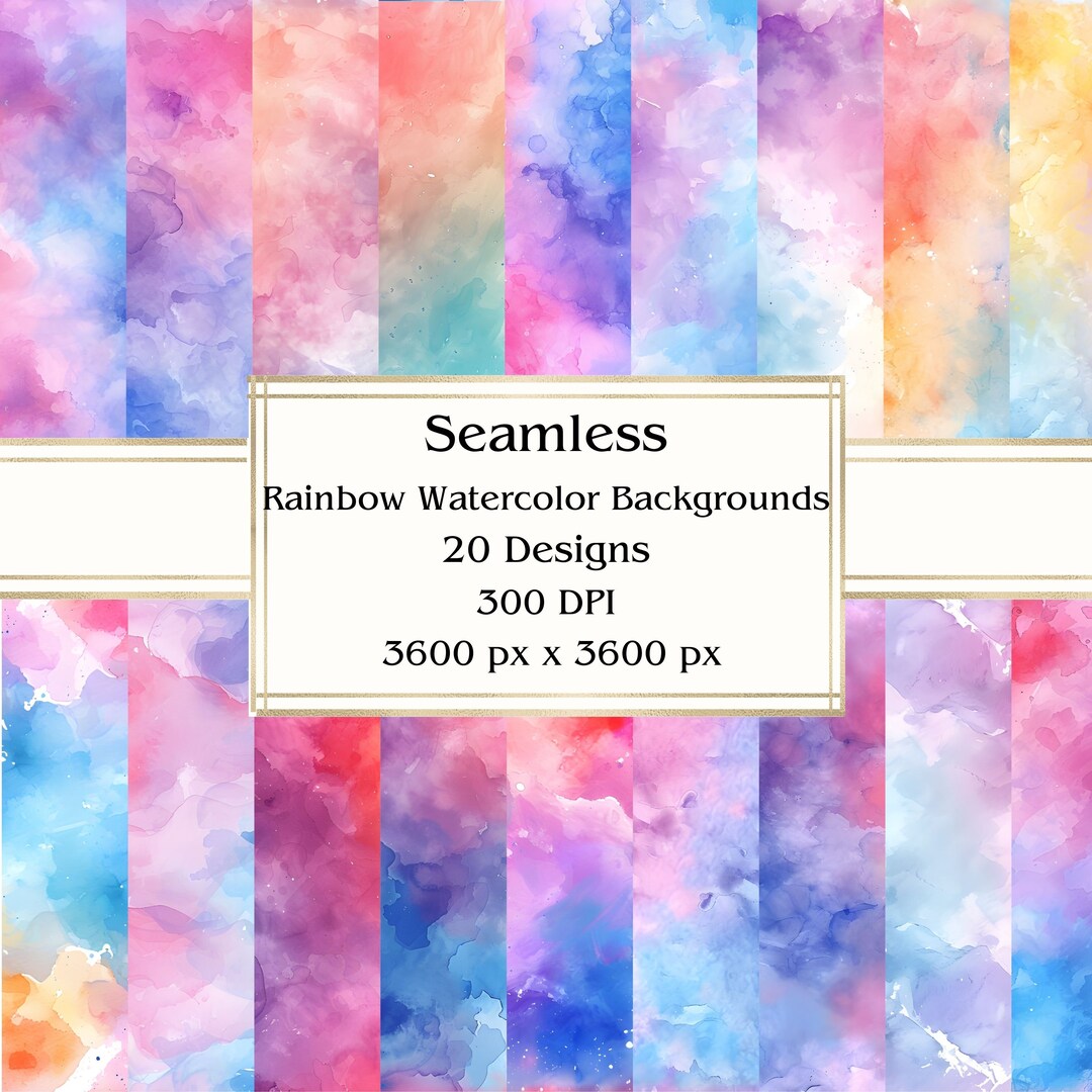 20 Rainbow Watercolor Backgrounds Seamless Digital Paper, JPEG, 12" X ...