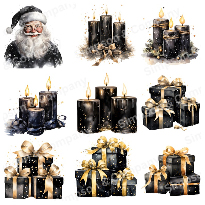 35 PNG Watercolor Black Christmas Clip Art, Christmas Clip Art, Instant ...