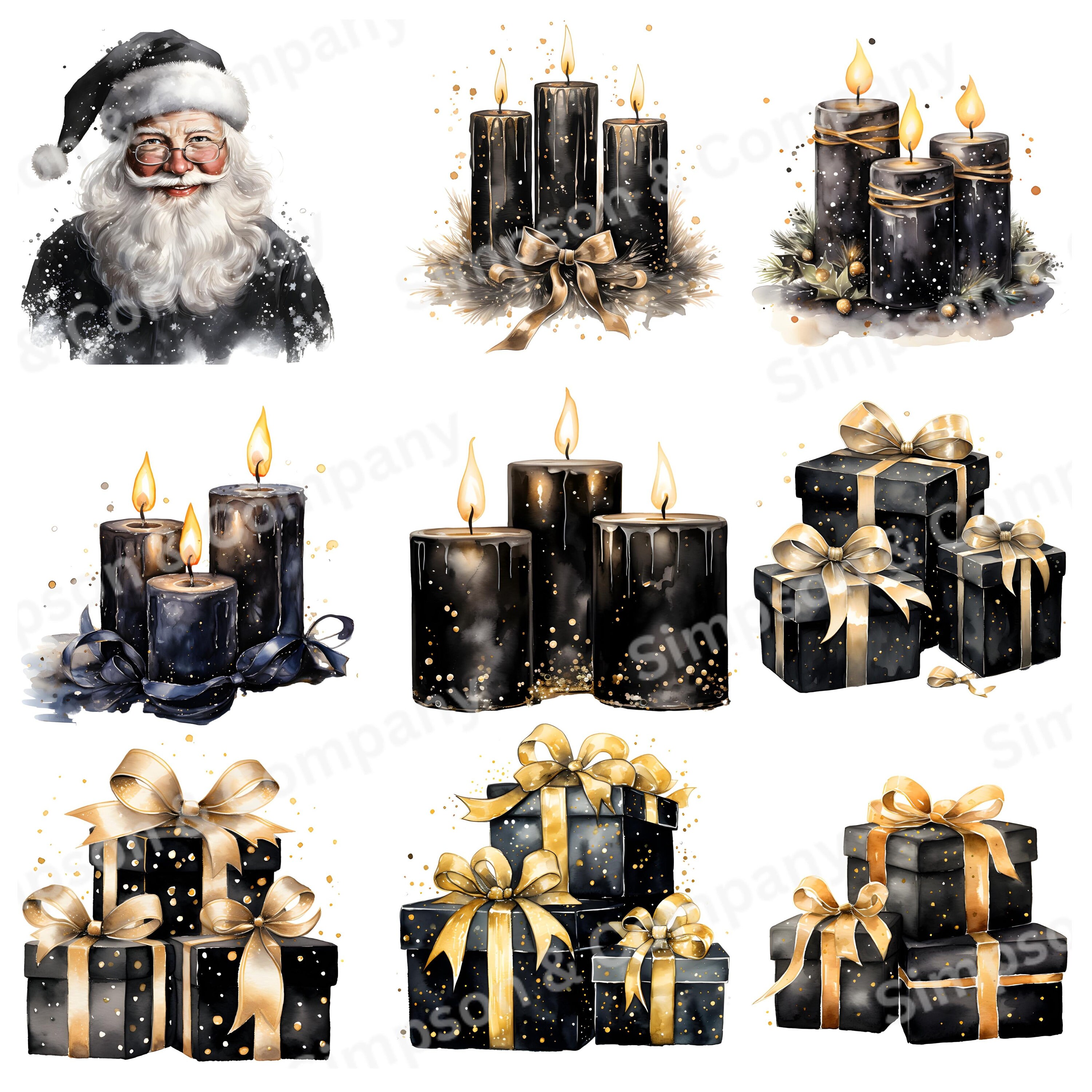 35 PNG Watercolor Black Christmas Clip Art, Christmas Clip Art, Instant ...