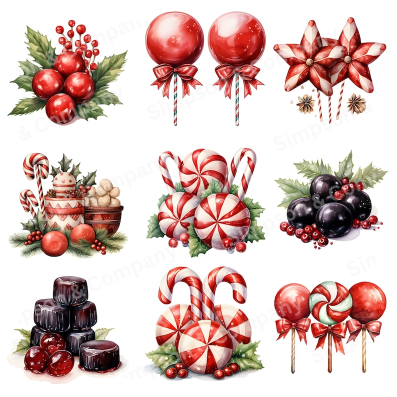 35 PNG Watercolor Christmas Candies Clipart, Christmas Clipart, Candy ...