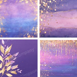 20 Luxury Purple & Gold Digital Paper, JPEG, 12" X 12", Scrapbook Paper ...