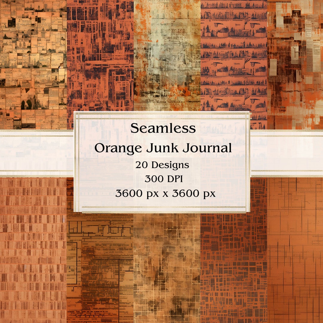 20 Orange Junk Journal Pages Seamless Digital Paper, JPEG, 12 X 12 ...