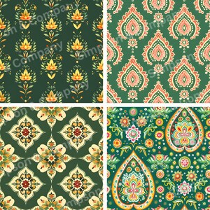 20 Bright Patterns on Green Seamless Digital Paper, JPEG, 12" X 12 ...
