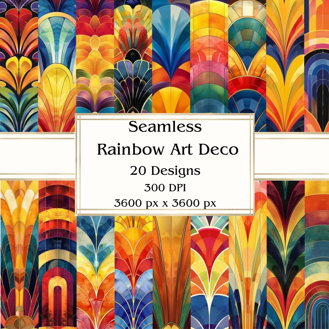 20 Rainbow Art Deco Seamless Digital Paper, JPEG, 12" X 12", Scrapbook ...
