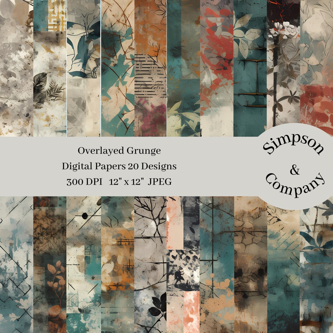 20 Overlayed Grunge Digital Paper, JPEG, 12 X 12, Scrapbook Paper, Junk ...