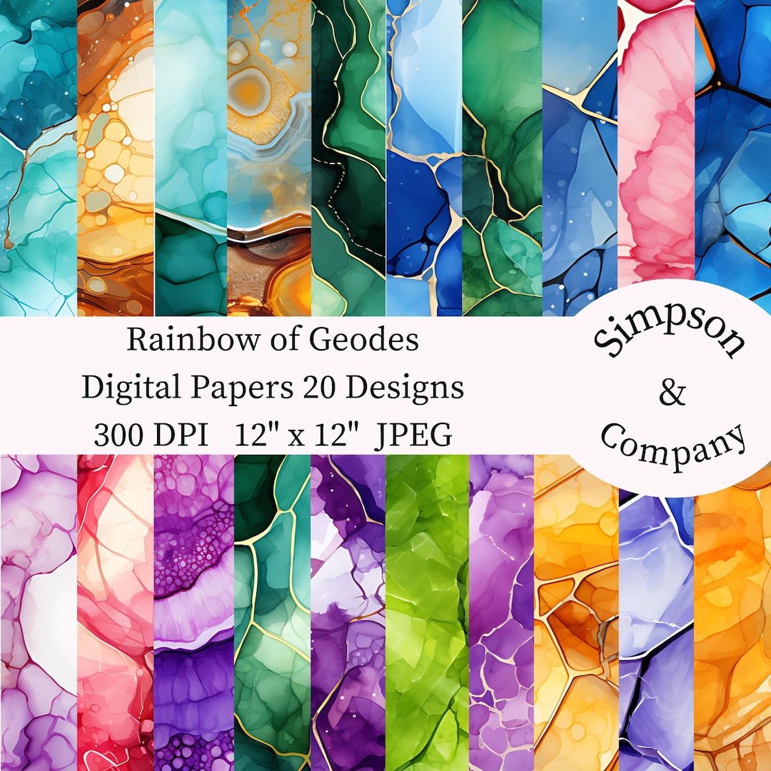 20 Rainbow Geodes Digital Papers, JPEG, 12 X 12, Scrapbook Paper, Junk ...