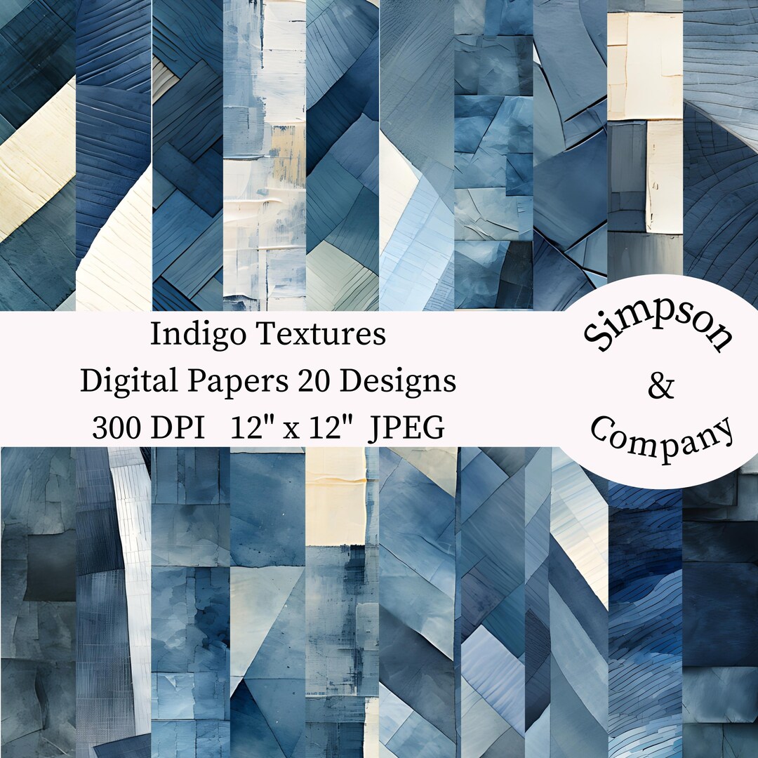 20 Indigo Textures Digital Papers, JPEG, 12 X 12, Scrapbook Paper, Junk ...