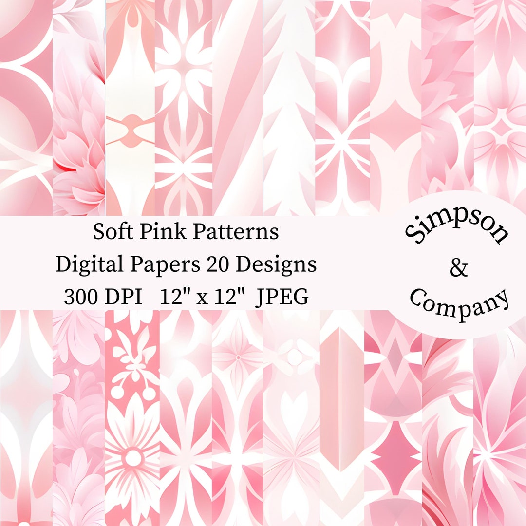 20 Soft Pink Patterns Digital Paper, JPEG, 12" X 12", Scrapbook Paper ...